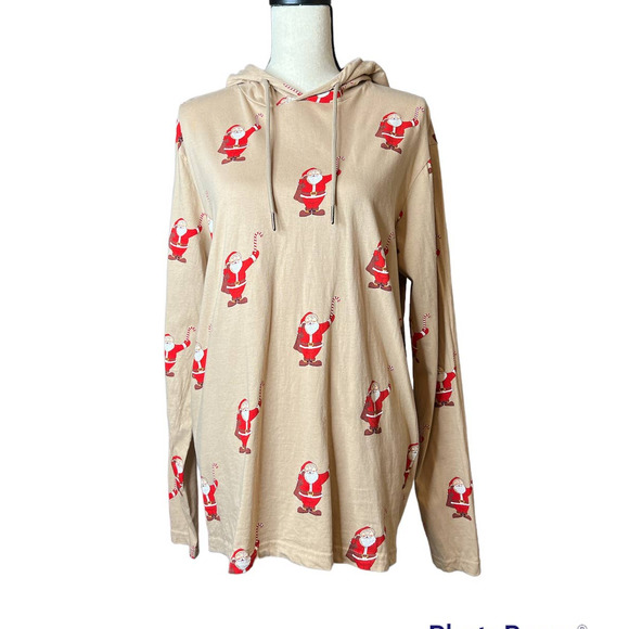 Denim & Flower | Tops | Denim Flower Tan Hoodie With Santa Claus ...